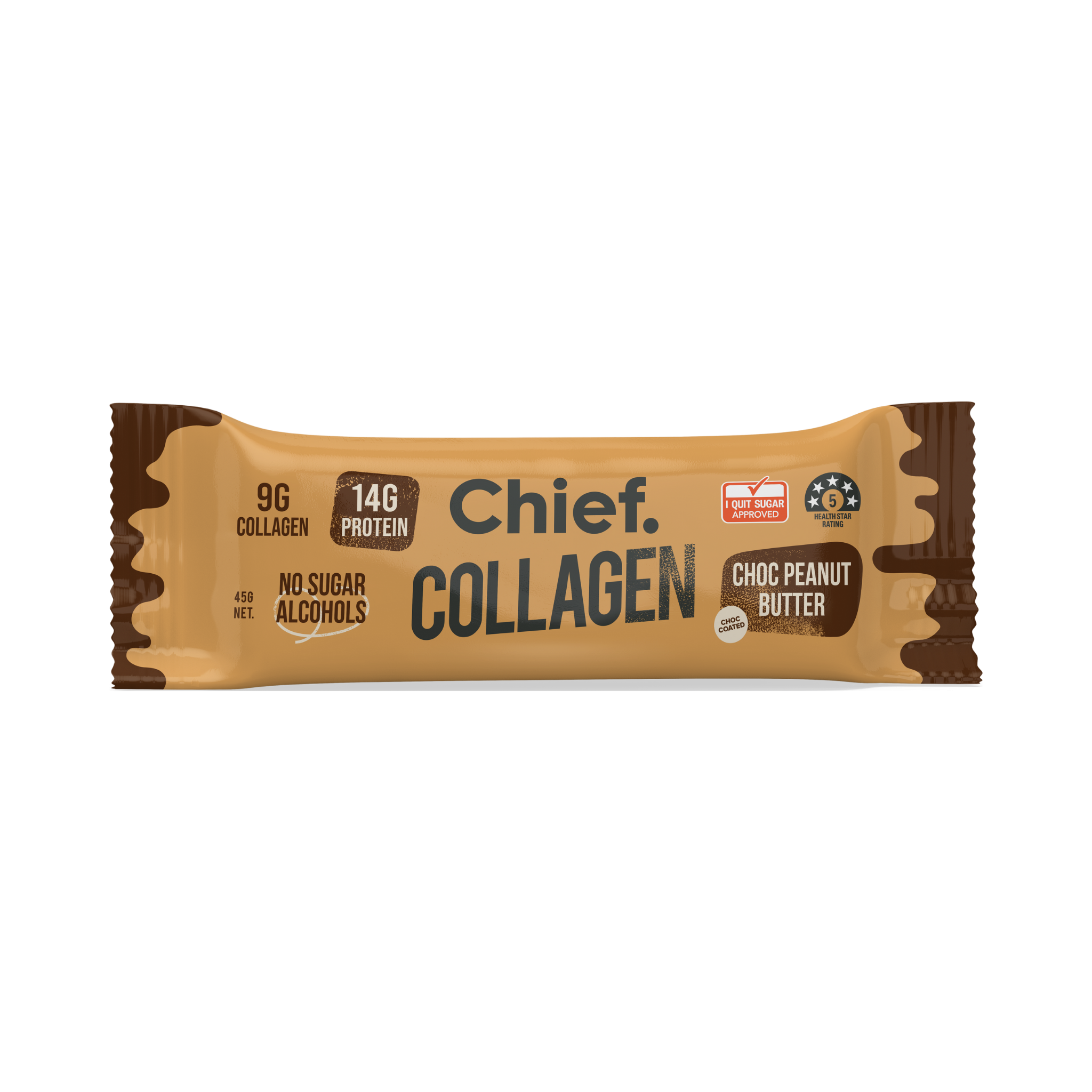 Chief Nutrition Choc Peanut Butter Collagen Bar | 45g (BB 01/07/2026 ...